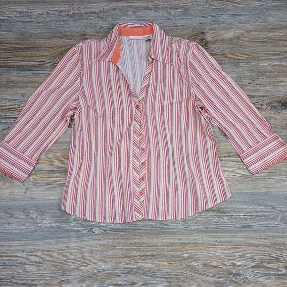Tops | Vintage Style Orange Striped Button Down Top | Poshmark